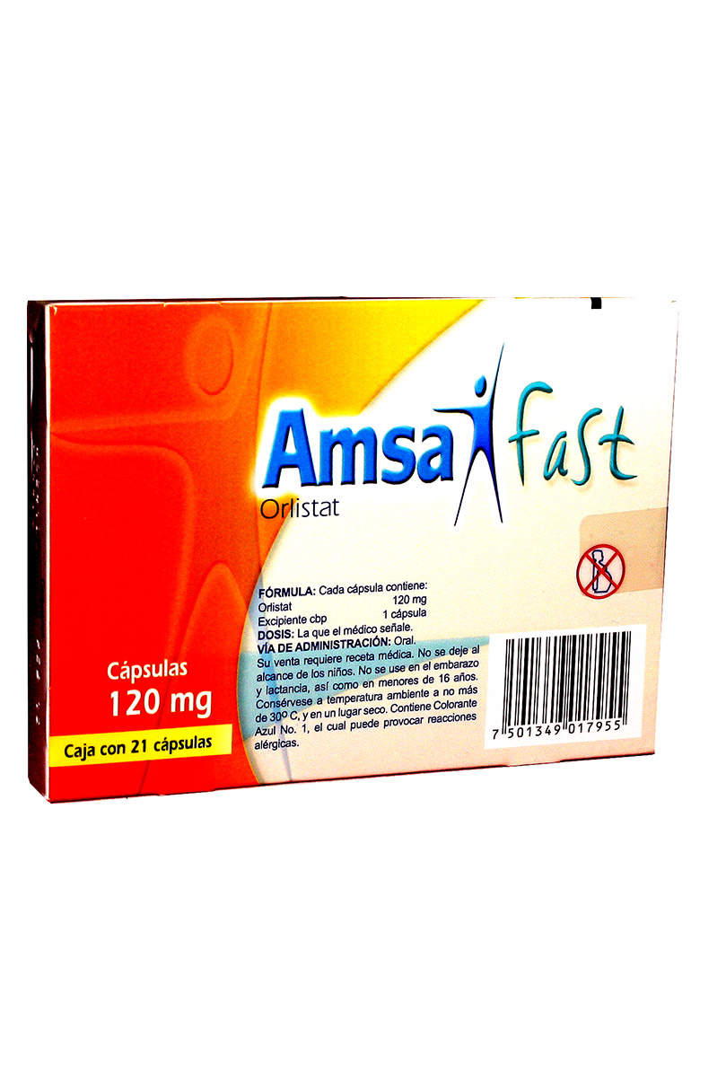 Amsa fast. Orlistat 120 mg. Caja con 21 capsulas. – Tu Farmacia Online ...